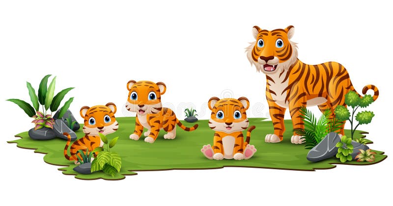 Cute Tigers Cartoon in the Jungle Stock Vector - Illustration of africa ...