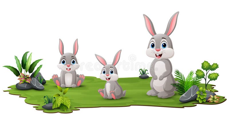 Cute Three Rabbits Cartoon in the Jungle Stock Vector - Illustration of ...