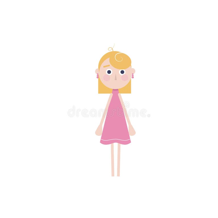 Flat Design Cartoon Girl Character in Pink Cloth of 2D Vector ...