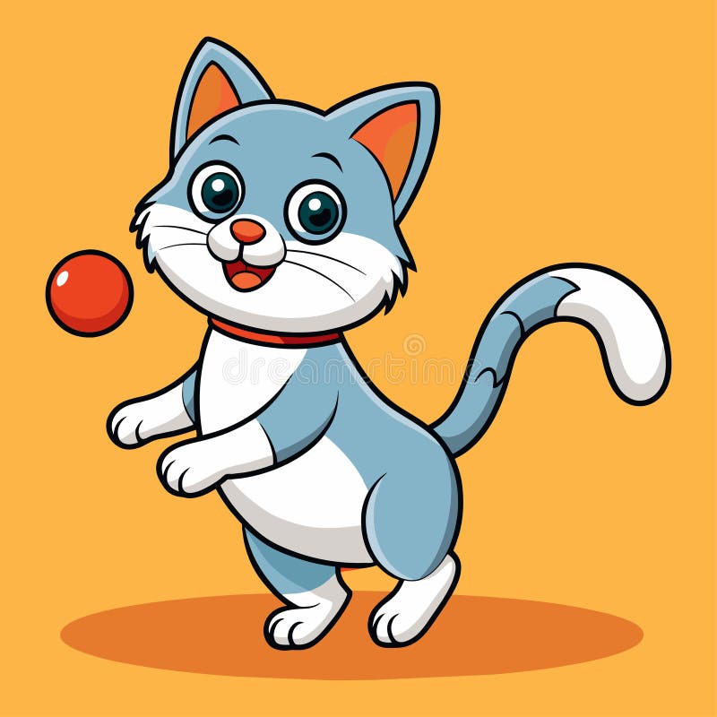 Cute Cat Play with Ball Looking Happy Stock Vector - Illustration of ...