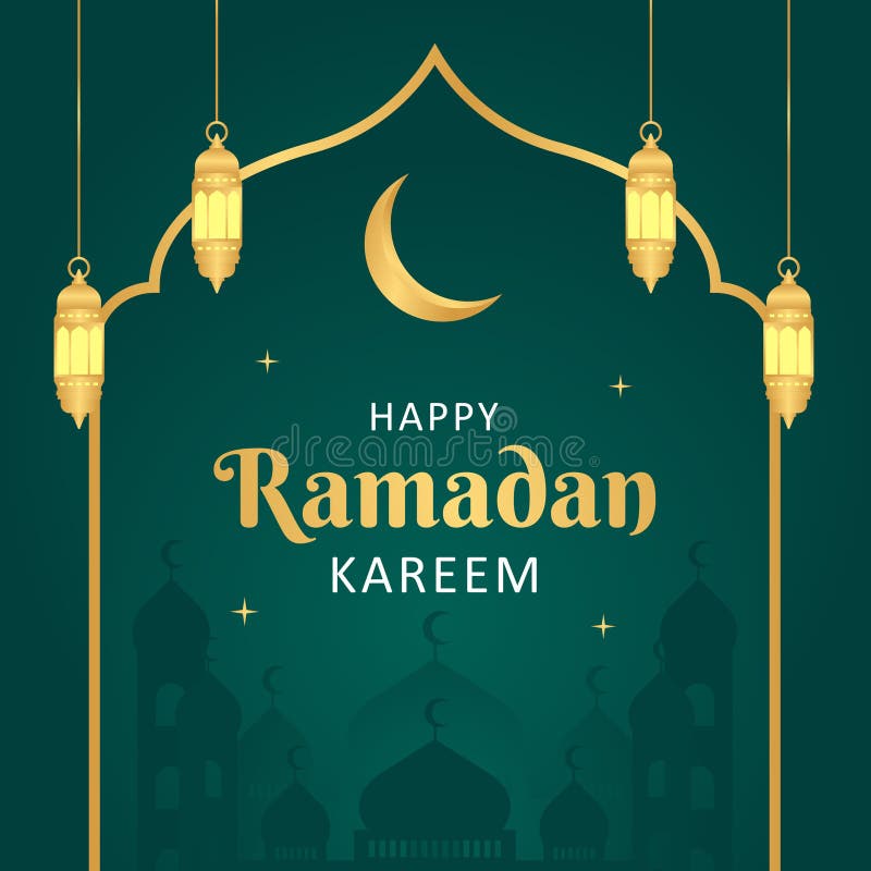 Islamic Ramadan Celebration Template Poster Design with Gold Frame and ...