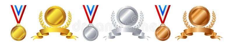 A Row of Medals with Red, White, and Blue Ribbons, Metal Award Winning ...