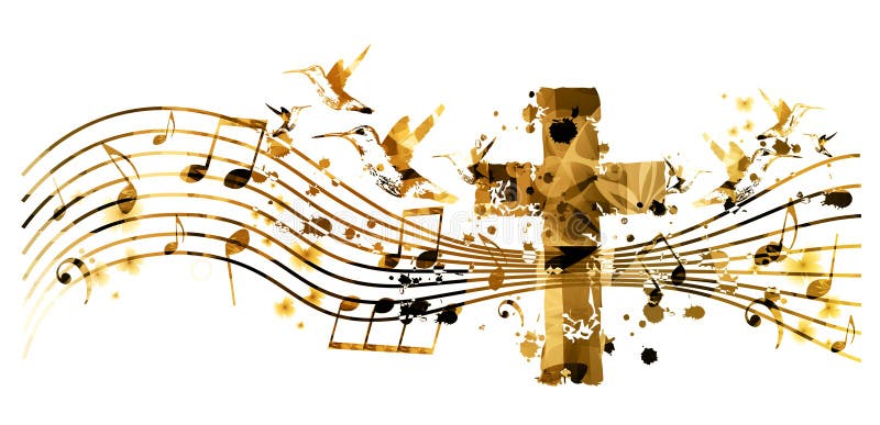 Creative Music Style Template Vector Illustration, Golden Cross with ...