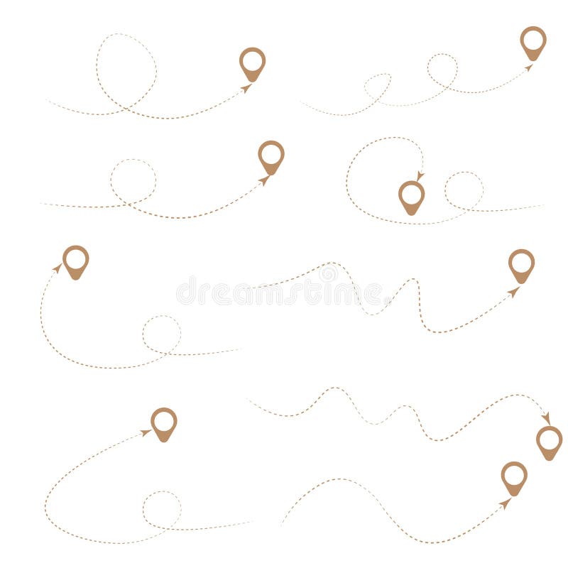 Set of Dashed Line Route with Location Stock Vector - Illustration of ...