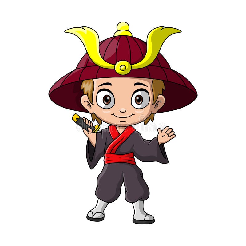 Cute Japanese Samurai Warrior Cartoon Stock Vector - Illustration of ...