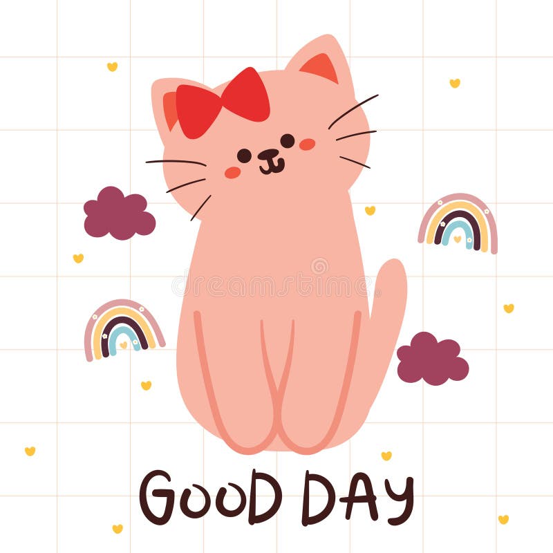 Cute Hand Drawing Cartoon Good Day Card with Cute Cat Stock Vector ...