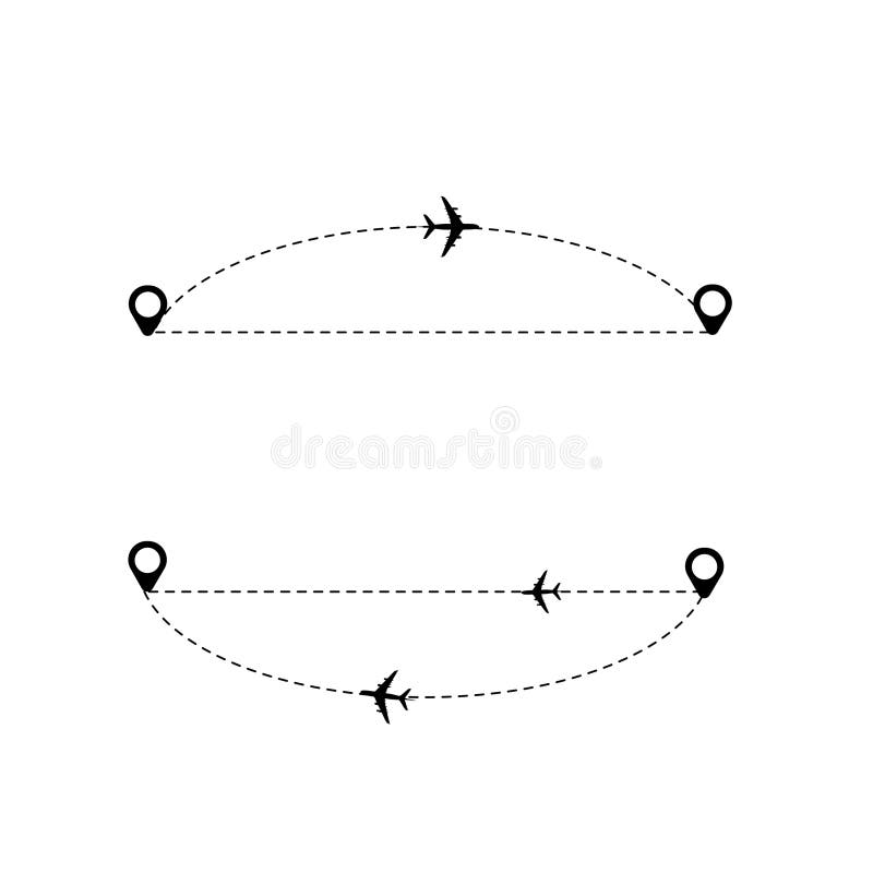 Set of Dashed Line Airplane Route with Location Stock Vector ...
