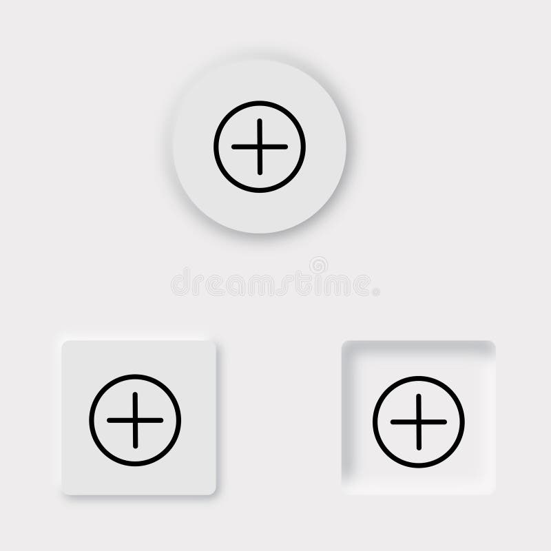 Neumorphic Plus Icon Buttons Stock Vector - Illustration of plus, sound ...