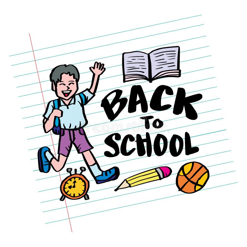 Back To School Hand Drawn in Cartoon Comic Style with Boy and School ...