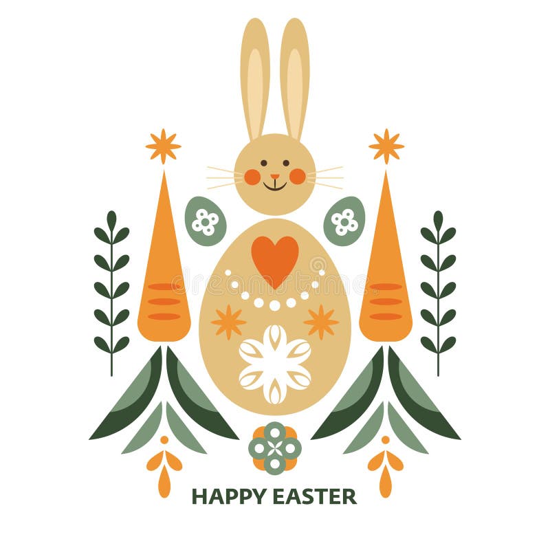 Cute Easter Bunny and Easter Egg. Happy Easter Card Stock Vector ...