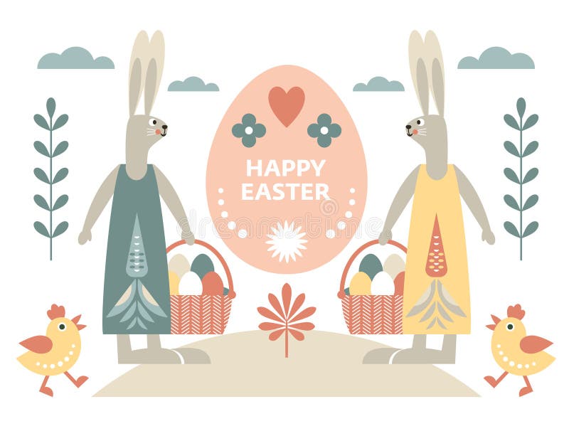 Cute Easter Bunny and Easter Egg. Happy Easter Card Design Stock Vector ...