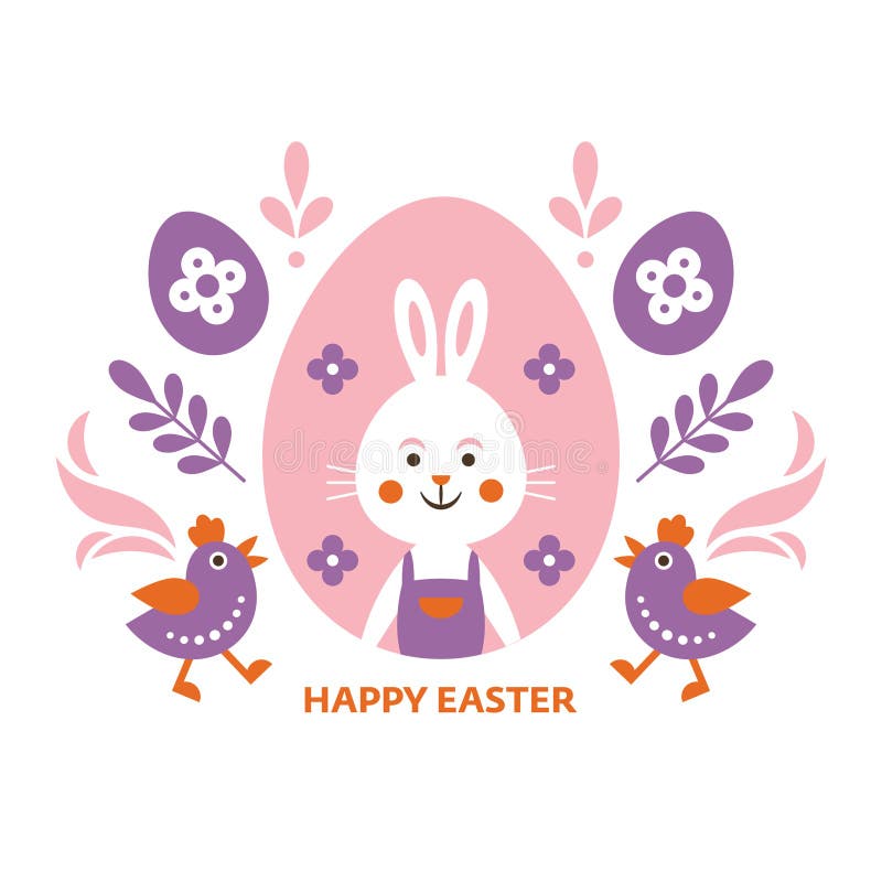 Cute Easter Bunny and Easter Egg. Happy Easter Card Design, Easter Egg ...