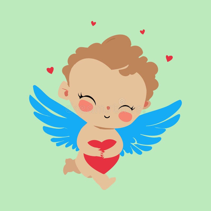 Cute Baby Cupid with Wings and Hearts. Stock Vector - Illustration of ...
