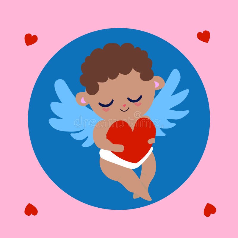 Cute Little Cupid with Heart in Hands. Stock Vector - Illustration of ...