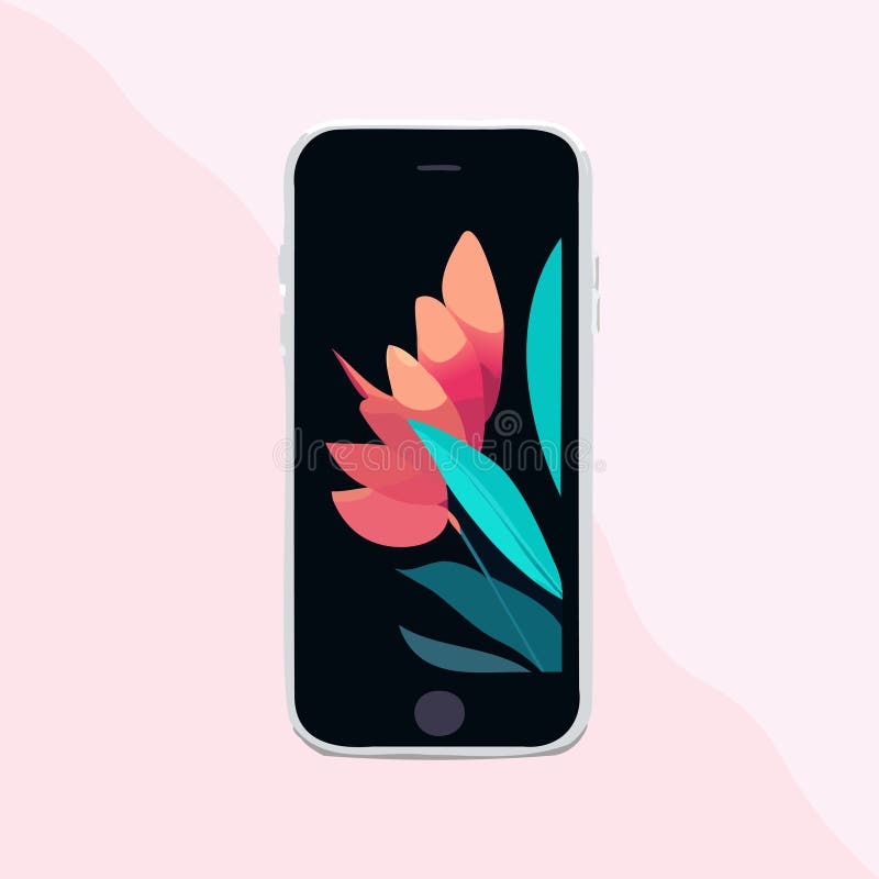 Smartphone with Red Flowers on the Screen. Vector Illustration in Flat ...