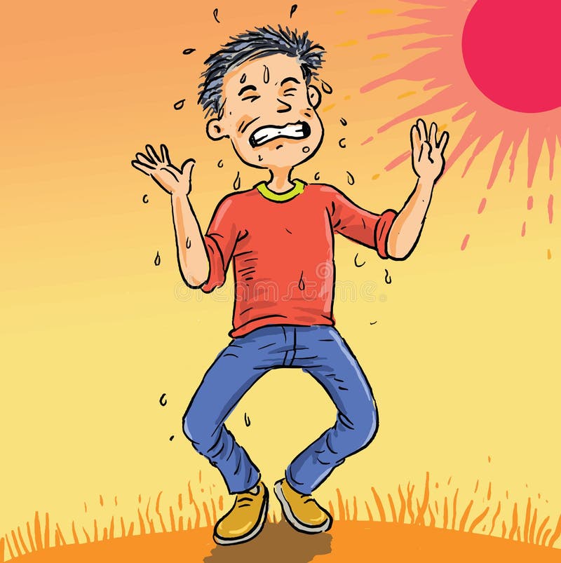 Expression Cartoon of the Boy Outdoors with Hot Weather. Stock ...