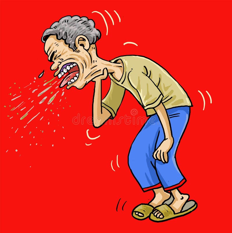 Cartoon Old Man Facing Bad Cough and Sore Throat. Stock Illustration ...