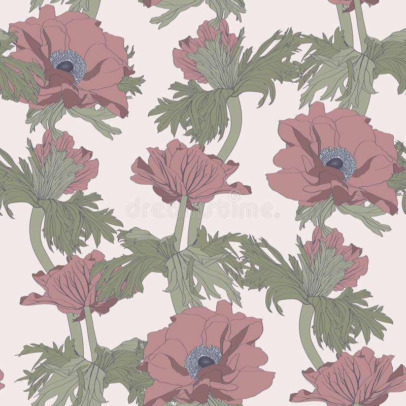 Seamless Pattern with Image Anemones Flowers. the Japanese Anemone ...