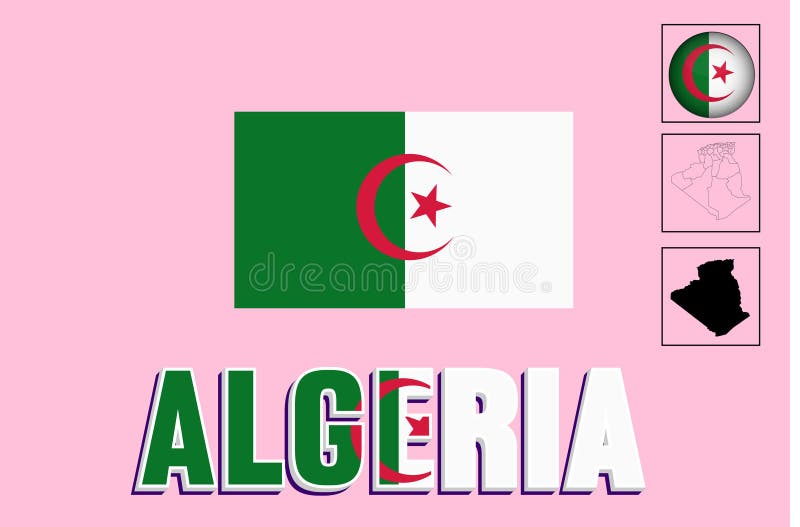 Algeria Flag and Map in a Vector Graphic Stock Vector - Illustration of ...