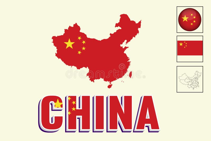 China Flag and Map in a Vector Graphic Stock Vector - Illustration of ...