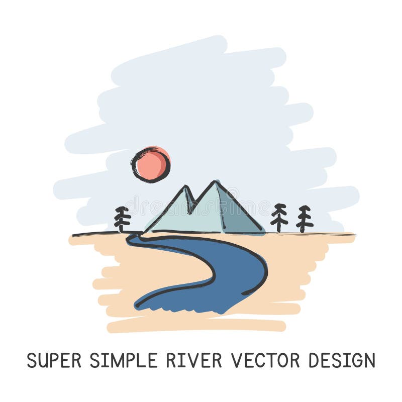 Simple River Hand-drawn Doodle Style Vector Design. Nature Elements ...