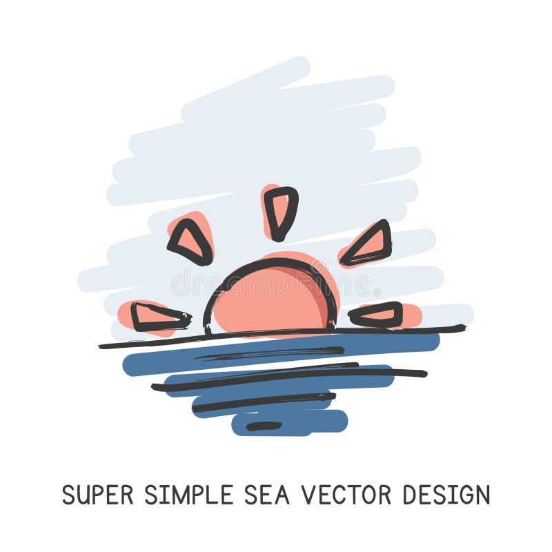 Simple Sea Hand-drawn Doodle Style Vector Design. Nature Elements ...