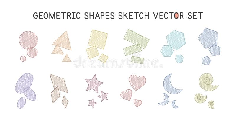 Simple Geometric Shapes Sketch Style Vector Design. Circle, Triangle ...