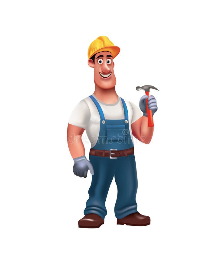 Handy Man with Helmet Holding Hammer Stock Vector - Illustration of ...