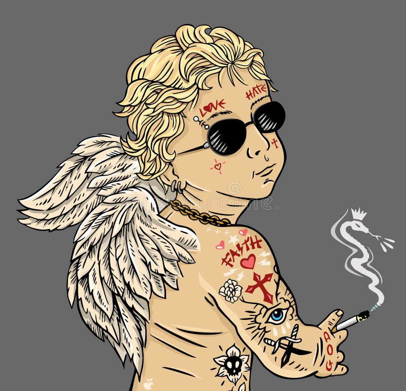 Rebell Angel. Faith, Love and Hate. Stock Vector - Illustration of ...