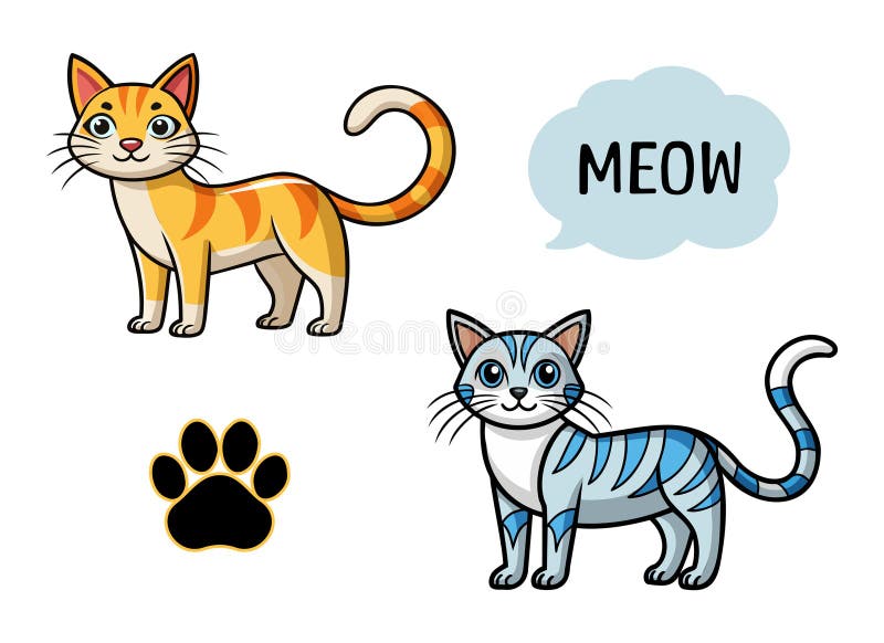 A Cartoon Cat, Cat Pot and the Words Meow Stock Vector - Illustration ...