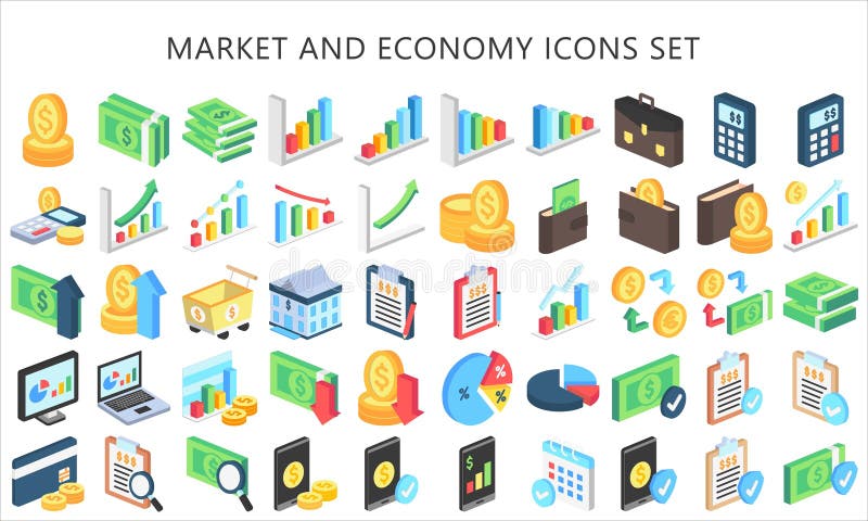 Market and Economy Isometric Icons Pack Stock Vector - Illustration of ...