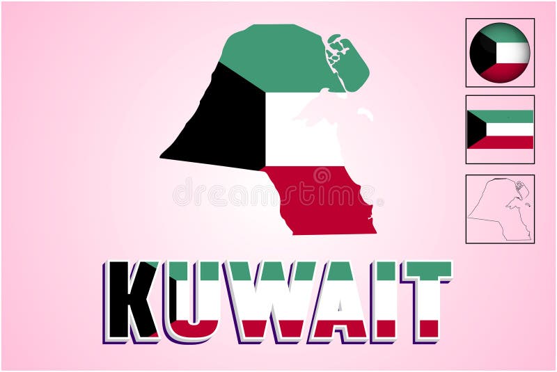 Kuwait Flag and Map in a Vector Graphic Stock Vector - Illustration of ...