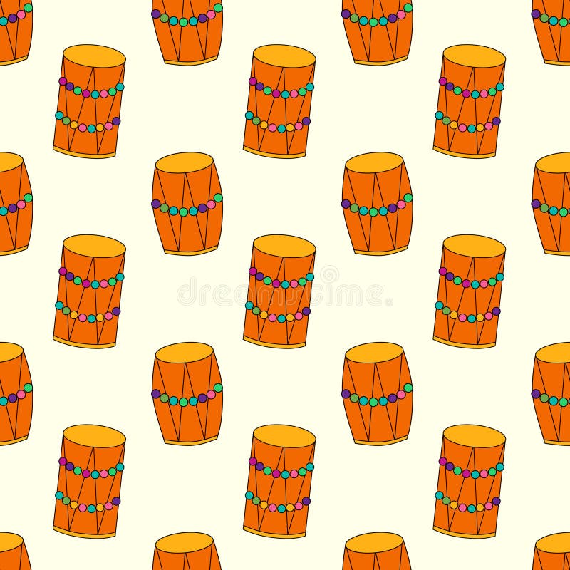 Seamless Pattern with Holi Drums Dhol Elements. Design for Celebration ...