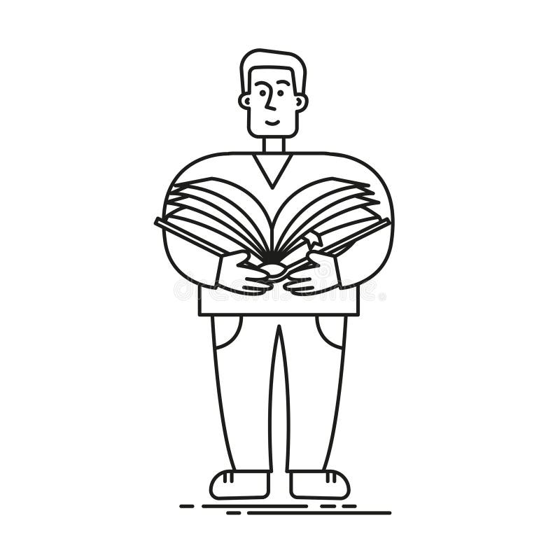 Vector Outline Man with Book. Simple Character, Icon Stock Vector ...