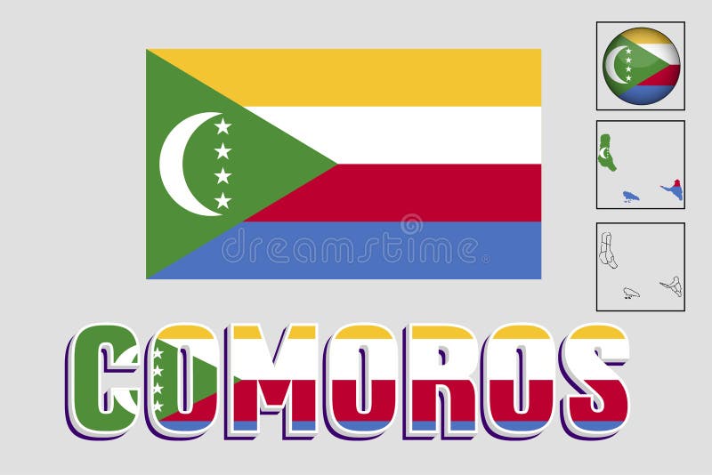 Comoros Map and Comoros Flag Vector Drawing Stock Vector - Illustration ...