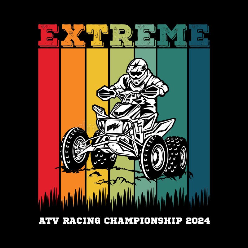 ATV Racing Extreme Sport Vector Illustration in Retro Color Style ...