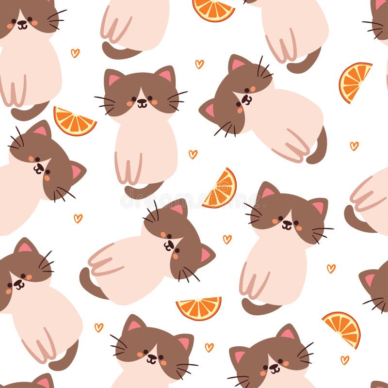 Seamless Pattern Cartoon Cat and Orange Stock Vector - Illustration of ...