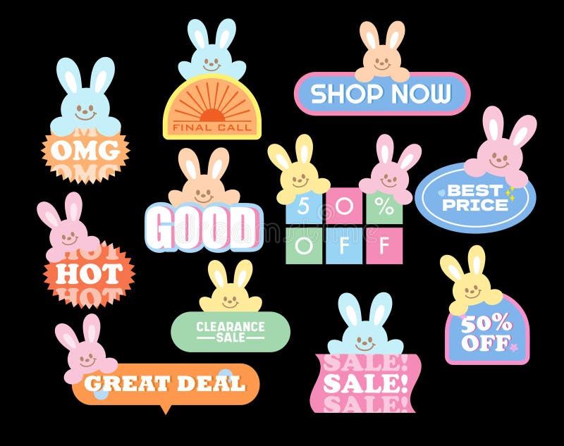 Bunny Sale Icons of Hot Item, Save More, Add To Cart, Best Price, Best ...