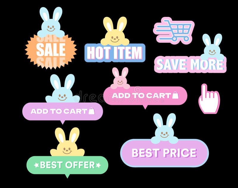 Bunny Sale Icons of Hot Item, Save More, Add To Cart, Best Price, Best ...