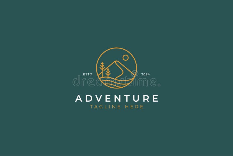 Scenic Mountain River Sun Tree Circle Outline Badge Logo Stock Vector ...