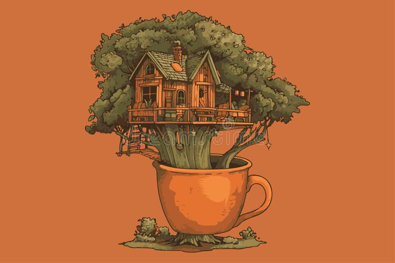 Treehouse Built Inside a Coffee Mug Stock Vector - Illustration of ...