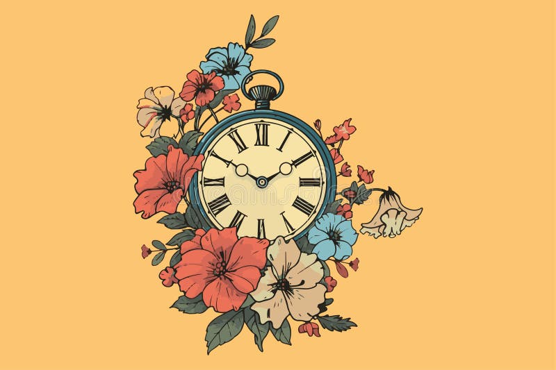 Clock with Flowers stock vector. Illustration of watch - 311195407