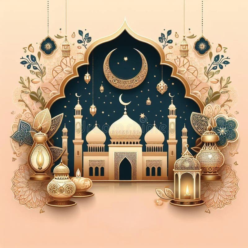3D Eid Mubarak Theme Greeting Card Design Stock Illustration ...