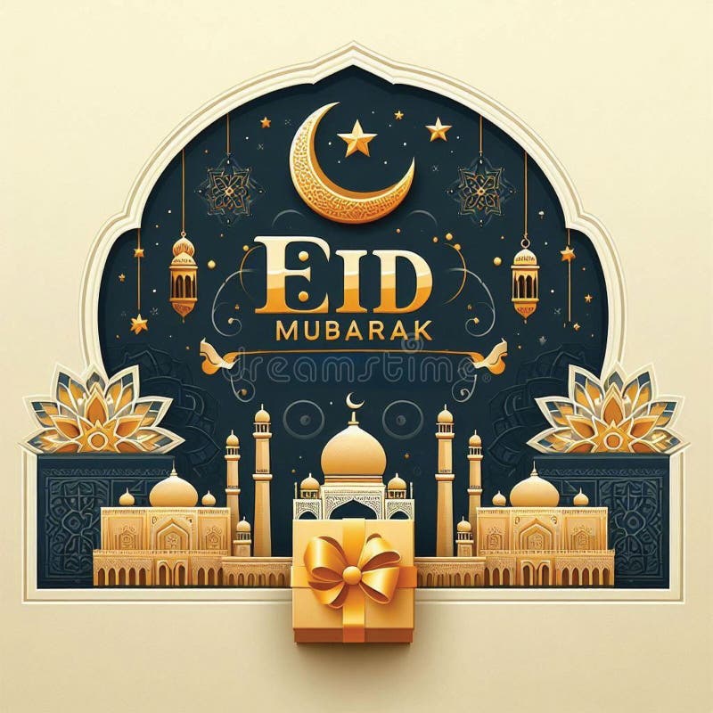 3D Eid Mubarak Theme Greeting Card Design Stock Illustration ...