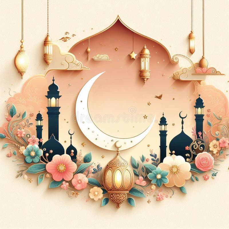 3D Eid Mubarak Theme Greeting Card Design Stock Illustration ...