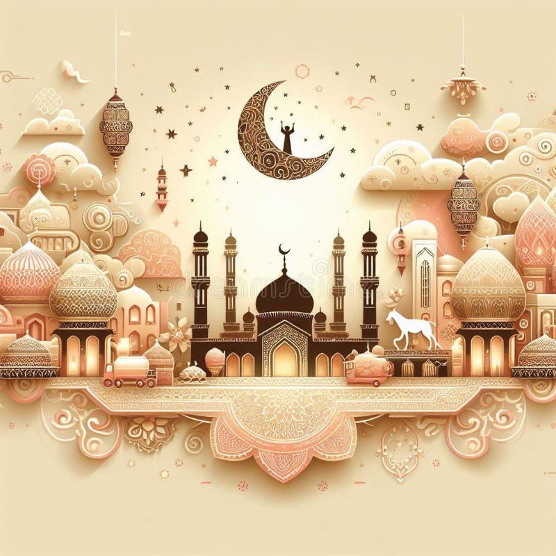 3D Eid Mubarak Theme Greeting Card Design Stock Illustration ...