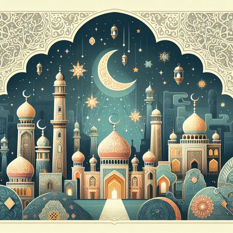 3D Eid Mubarak Theme Greeting Card Design Stock Illustration ...