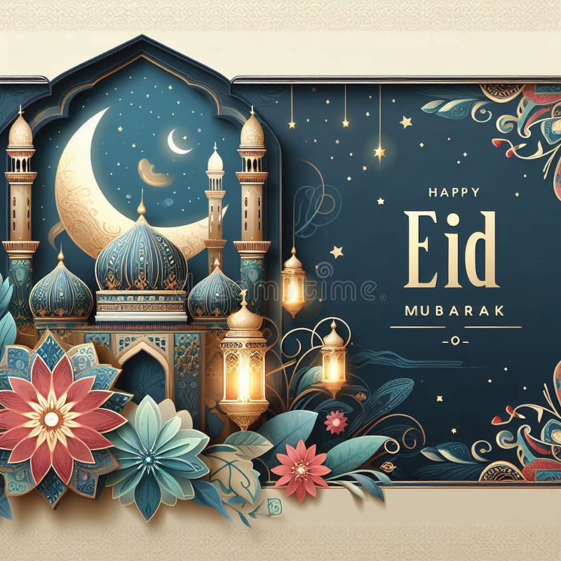 3D Eid Mubarak Theme Greeting Card Design Stock Illustration ...