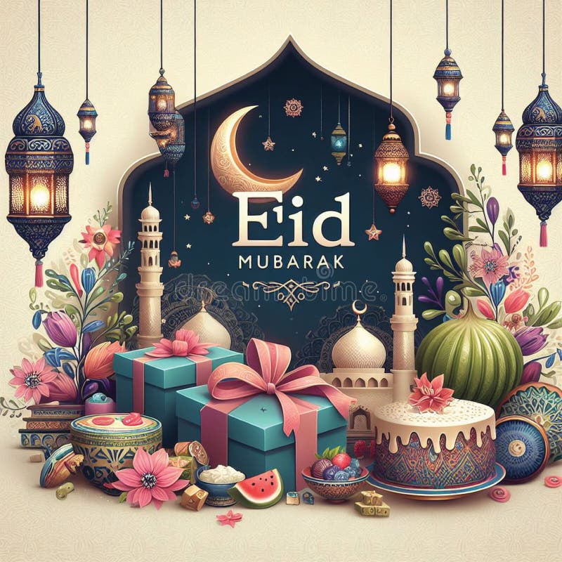 3D Eid Mubarak Theme Greeting Card Design Stock Illustration ...