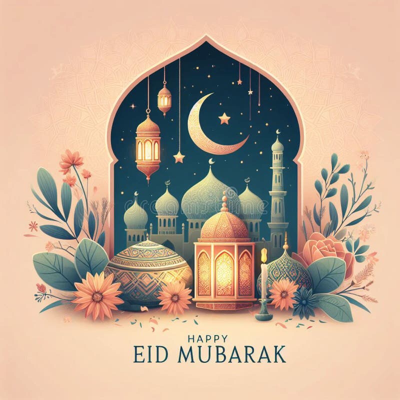 3D Eid Mubarak Theme Greeting Card Design Stock Illustration ...